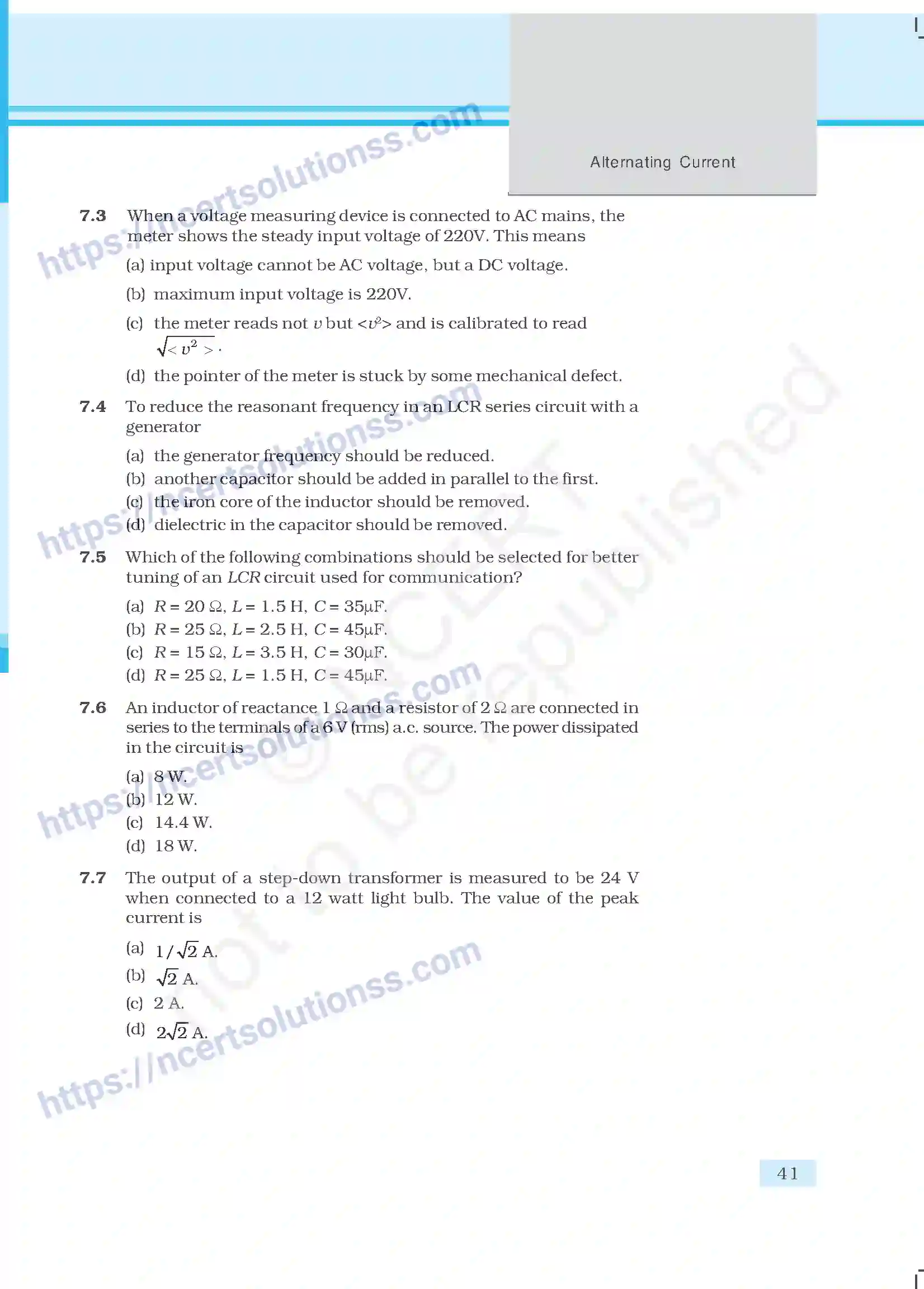 Class 12 Physics Alternating Current note