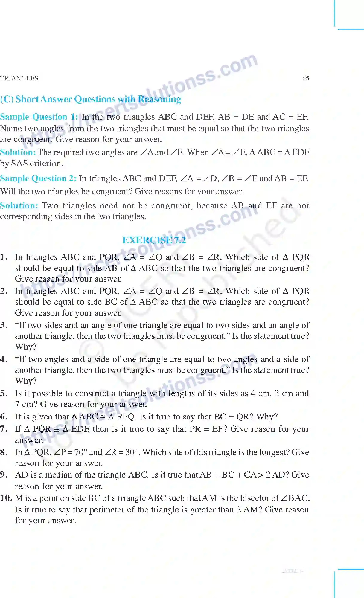 Class 9 Mathematics Triangles note