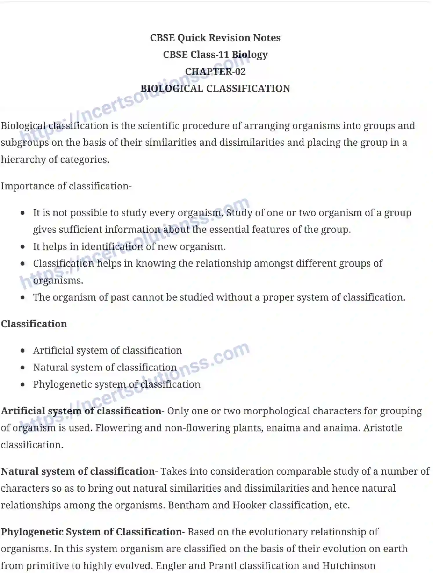 Class 11 Biology Biological Classification note