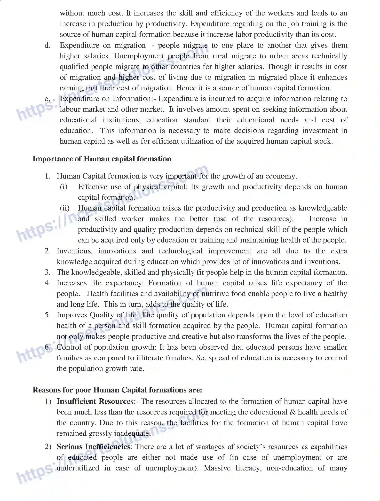 Class 11 Economics Human Capital Formation note
