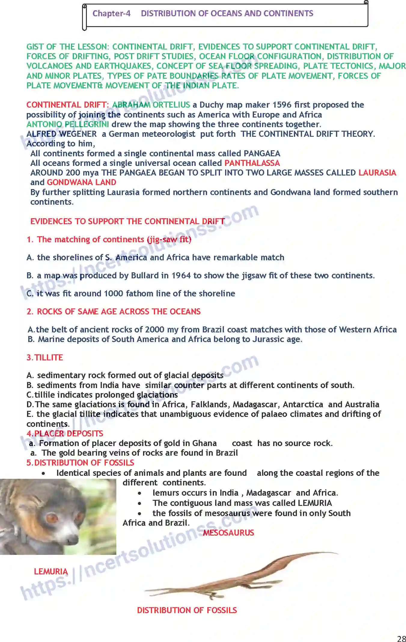 Class 11 Geography Distribution of Oceans and Continents note