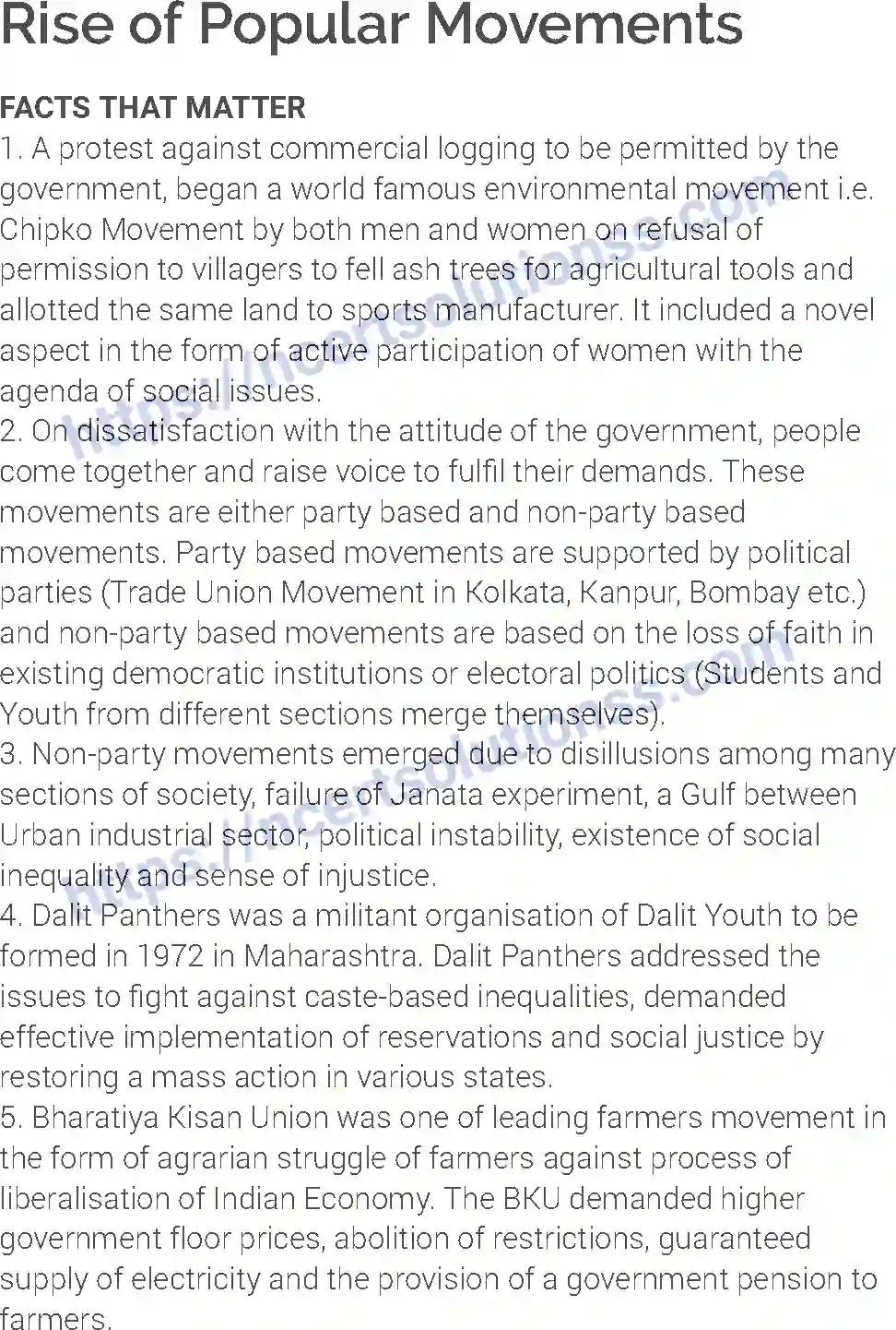 Class 12 Political Science Rise of Popular Movements note