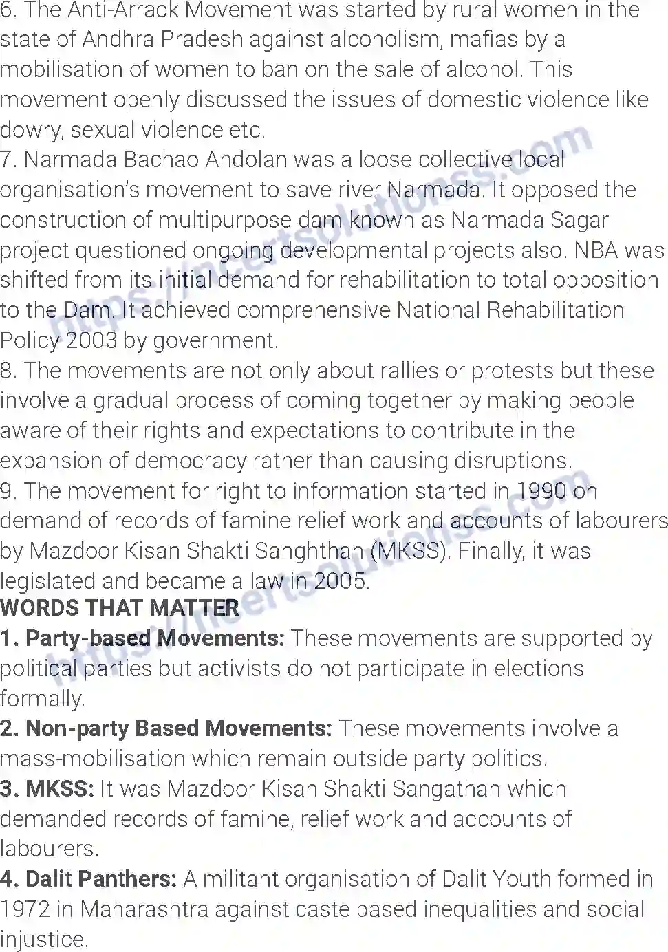 Class 12 Political Science Rise of Popular Movements note