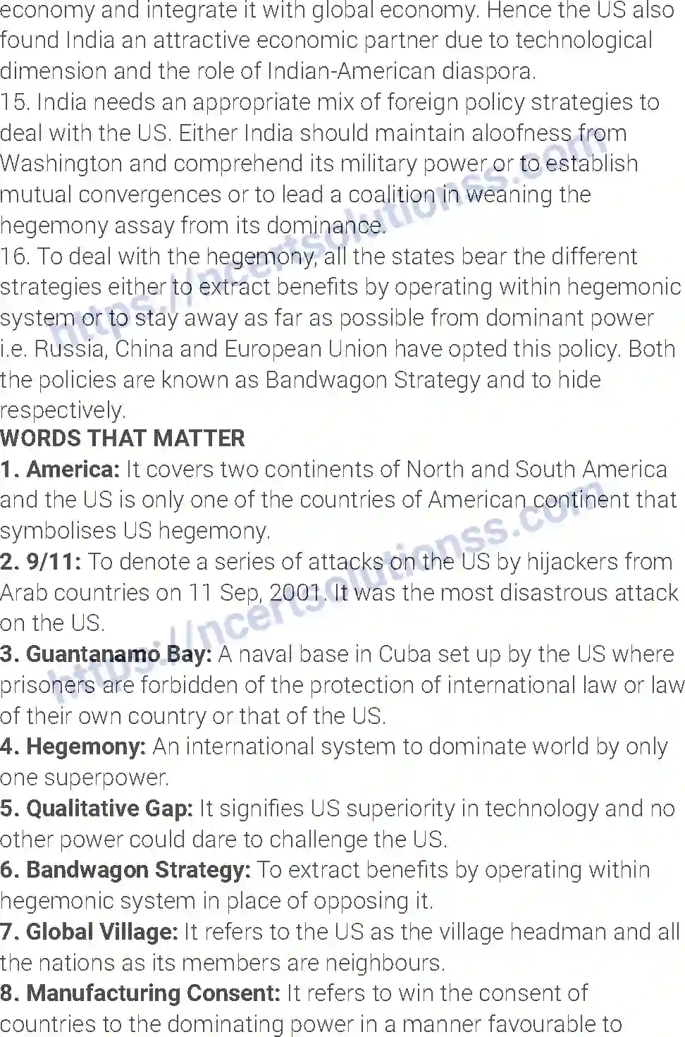 Class 12 Political Science US Hegemony in World Politics note
