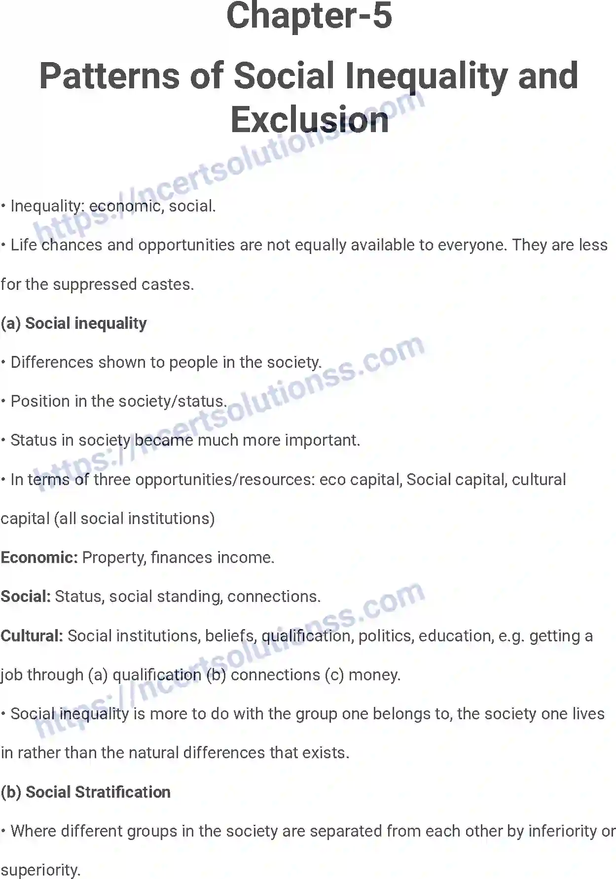 Class 12 Sociology Patterns of Social Inequality and Exclusion note