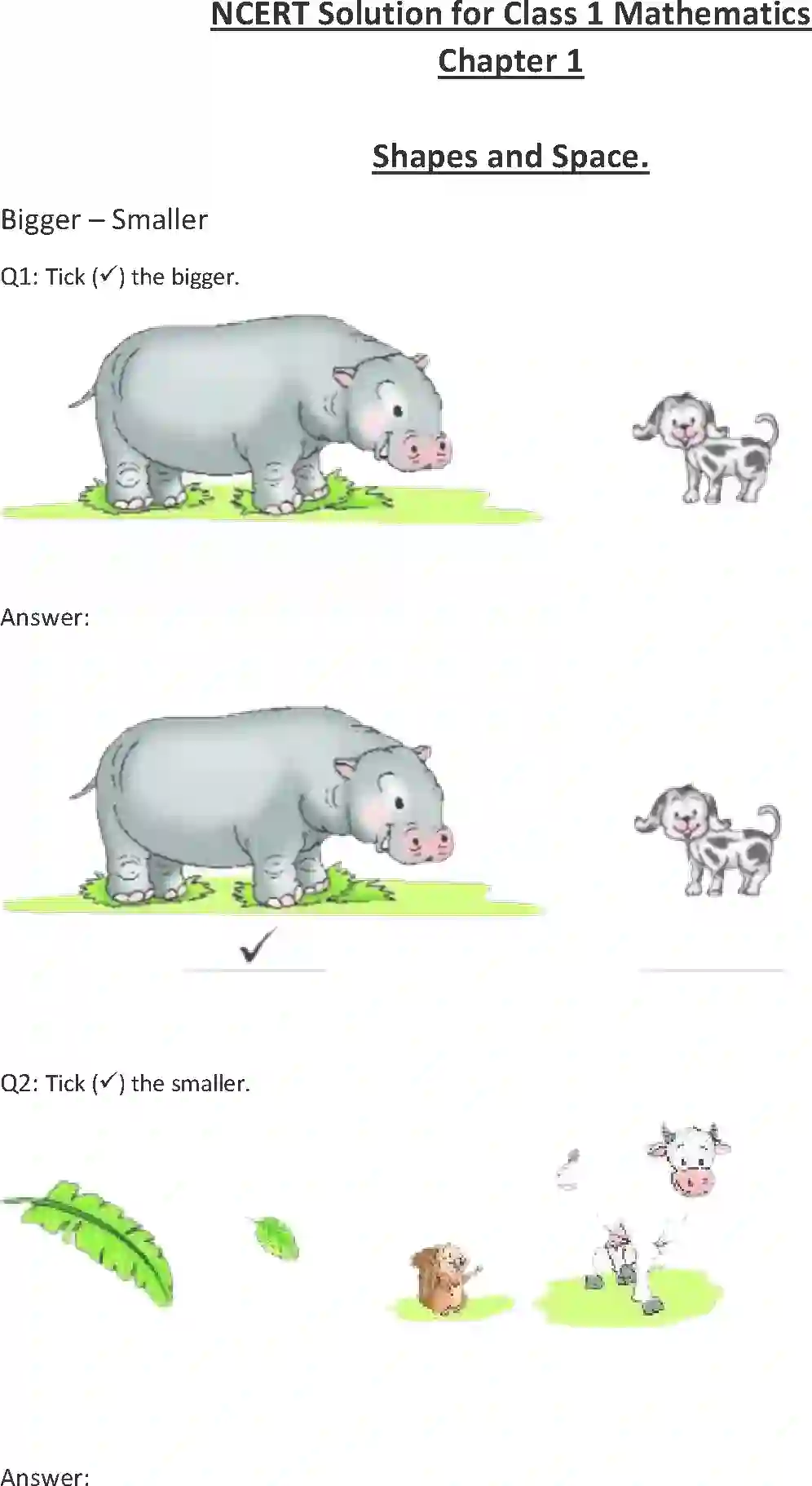 Class 1 Maths Chapter 1 Shapes and Space Solution
