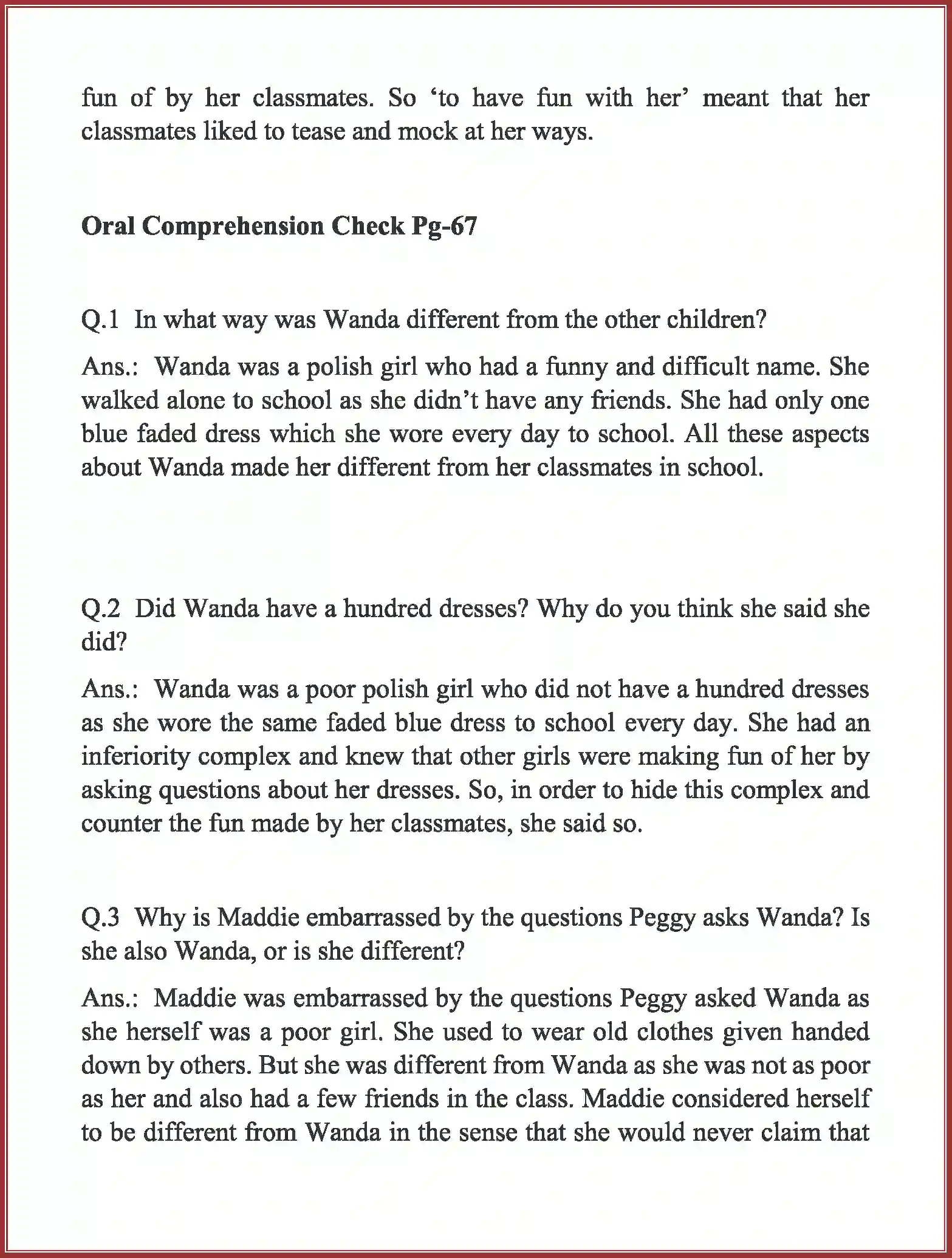 Class 10 First Flight The Hundred Dresses – I Solution