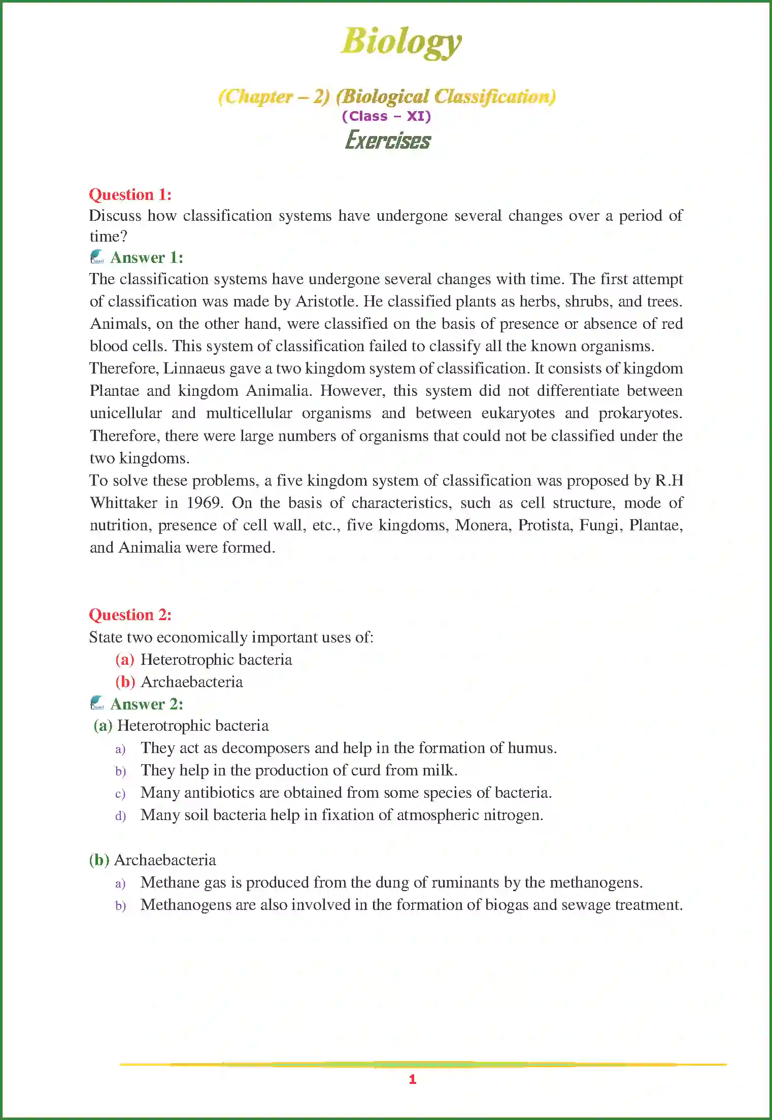 Class 11 Biology Chapter 2 Biological Classification Solution