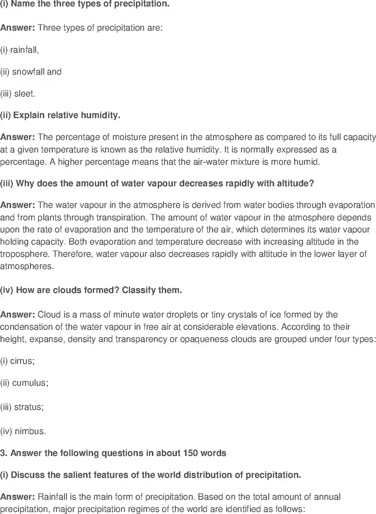 Class 11 Fundamental of Physical Geography Water in the Atmosphere Solution