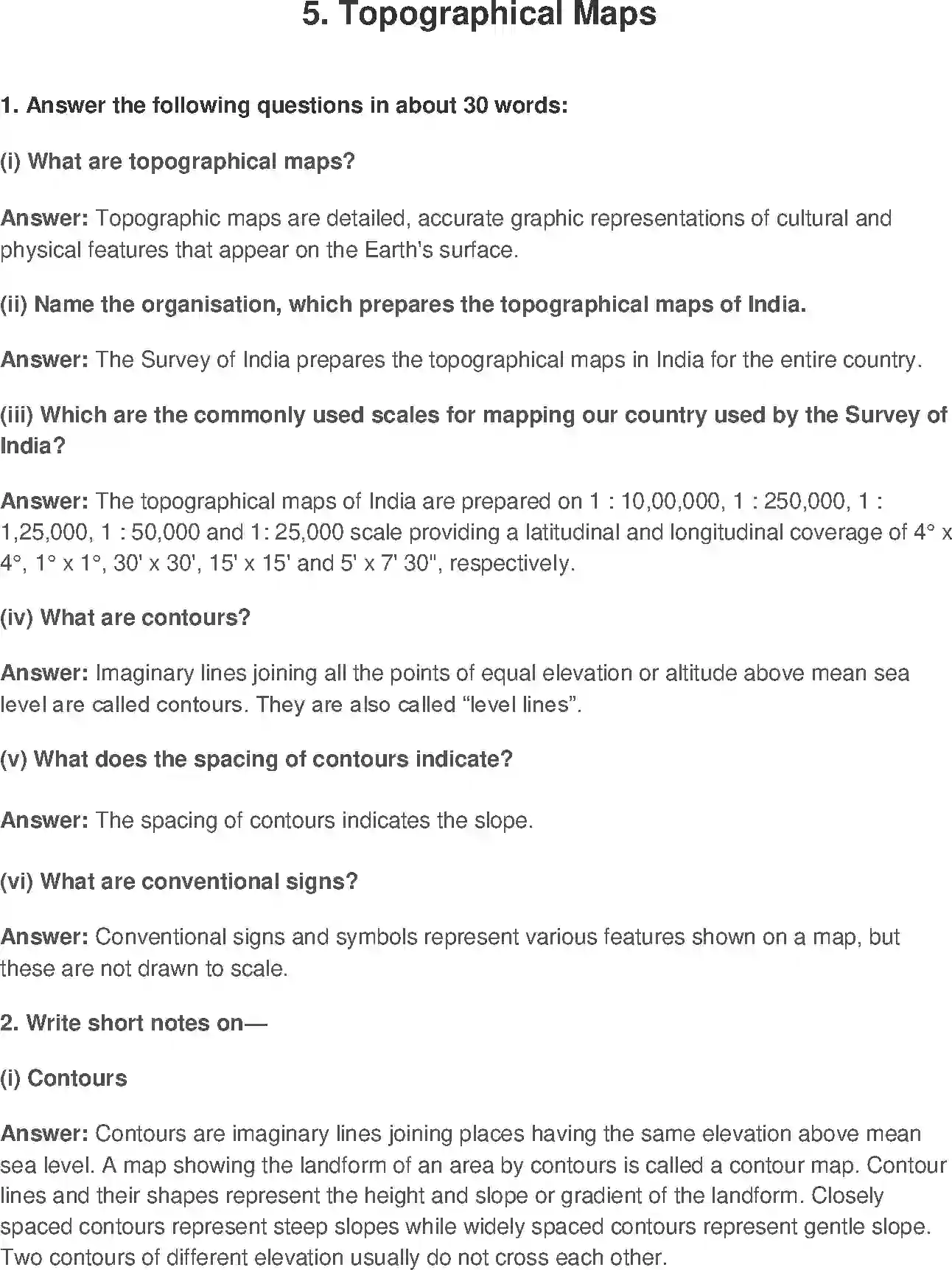 Class 11 Practical Work in Geography Topographical Maps Solution