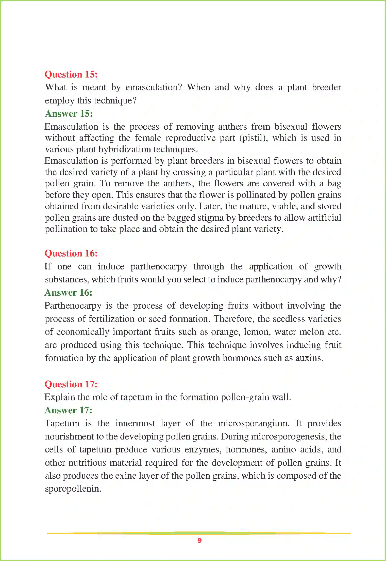 Class 12 Biology Chapter 2 Sexual Reproduction in Flowering Plants Solution