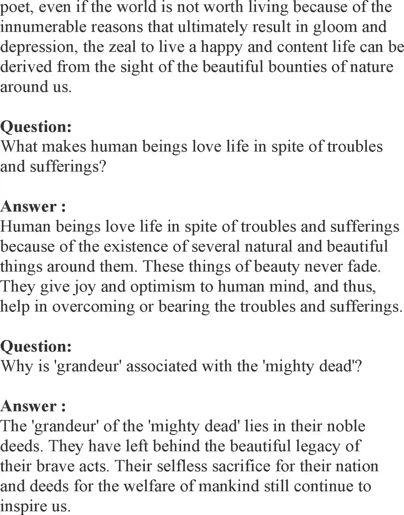 Class 12 English Flamingo Chapter 12 A Thing of Beauty Solution