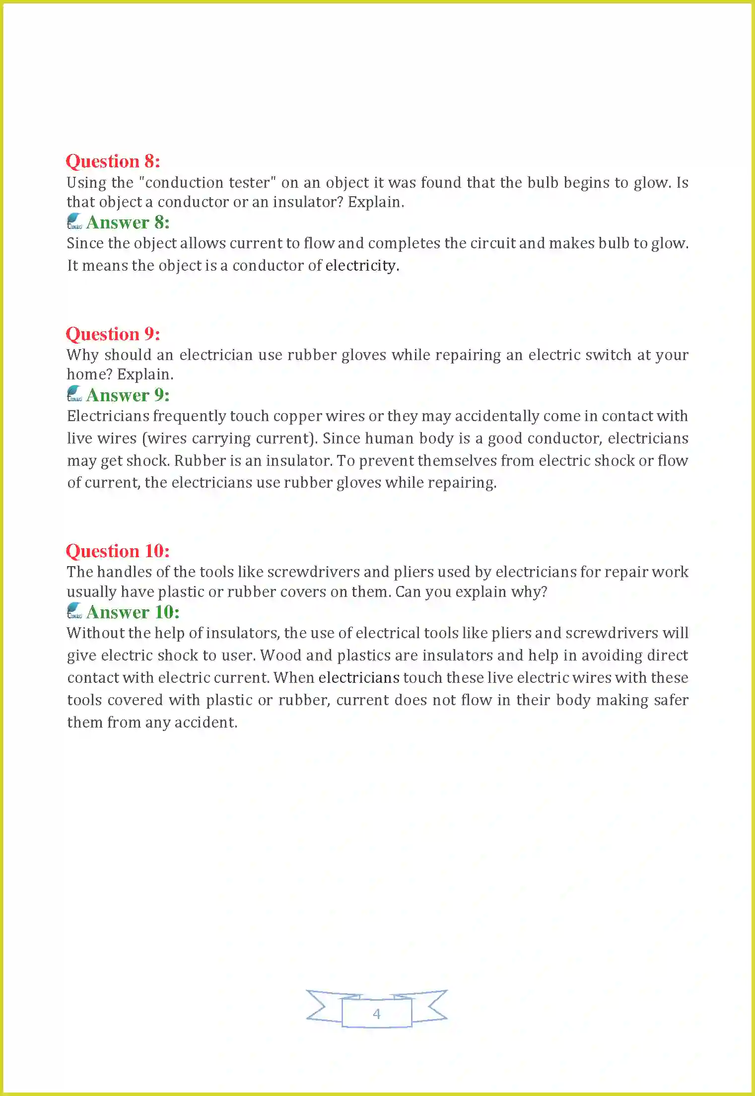 Class 6 Science Chapter 12 Electricity and Circuits Solution