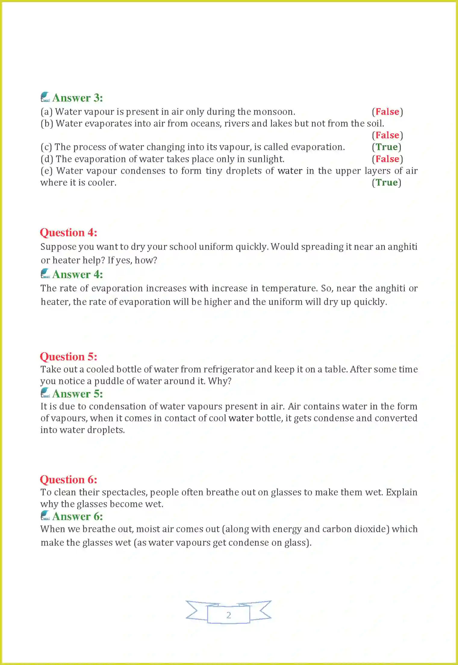 Class 6 Science Chapter 14 Water Solution