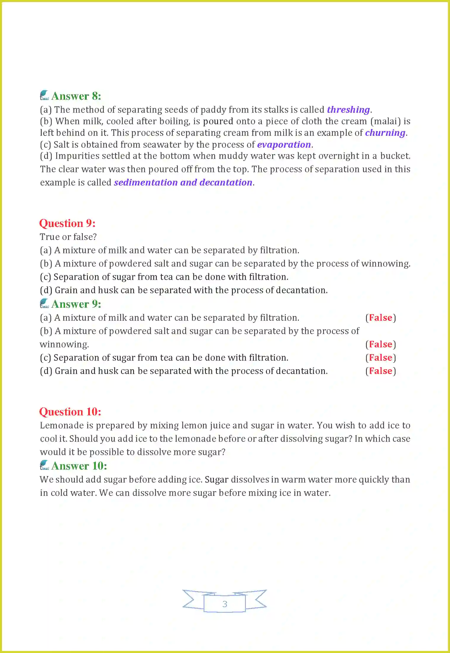 Class 6 Science Chapter 5 Separation of Substances Solution